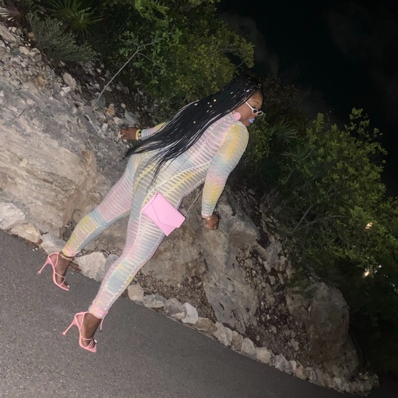 Shane Justin | Pants & Jumpsuits | Shane Justin Striped Sheer Jumpsuit ...